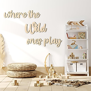 5 Pcs Playroom Wall Decor 15.4" x 18" 3D Where The Wild Ones Play Nursery Sign Wooden Wall Art Decoration for Kids Toddler Room Decor Boys and Girls Home Kindergarten Bedroom Word Sign