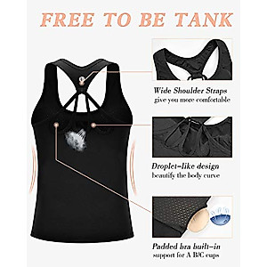 RUNNING GIRL Tank Top for Women, Workout Ribbed Black Sports Bra Racerback Long Tank Tops Loose Fit Plus Size (BX2356 Black.CN:XL,US:L)