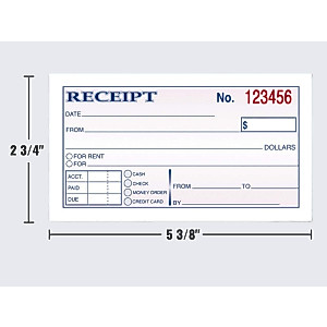 1InTheOffice Money and Rent Receipt, 2-3/4 x 5-3/8 Inches, 2-Parts, Carbonless, White/Canary, 50 Sets per Book (4 Books)