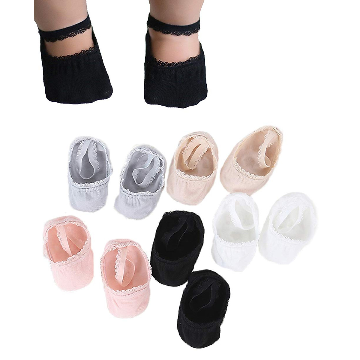 Non-skid Baby Girl Socks Antislip Toddler Socks Newborn Baby Infants Sock for 0-36 Month 5 Pair (S(8-12month))