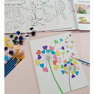 Aosemili Kids Predrawn Canvas for Painting - 6 Packs 8x10 in Painting Canvas Panels Acrylic Paint Set with 12 Paints 10 Brushes for Girls Boys and Beginners