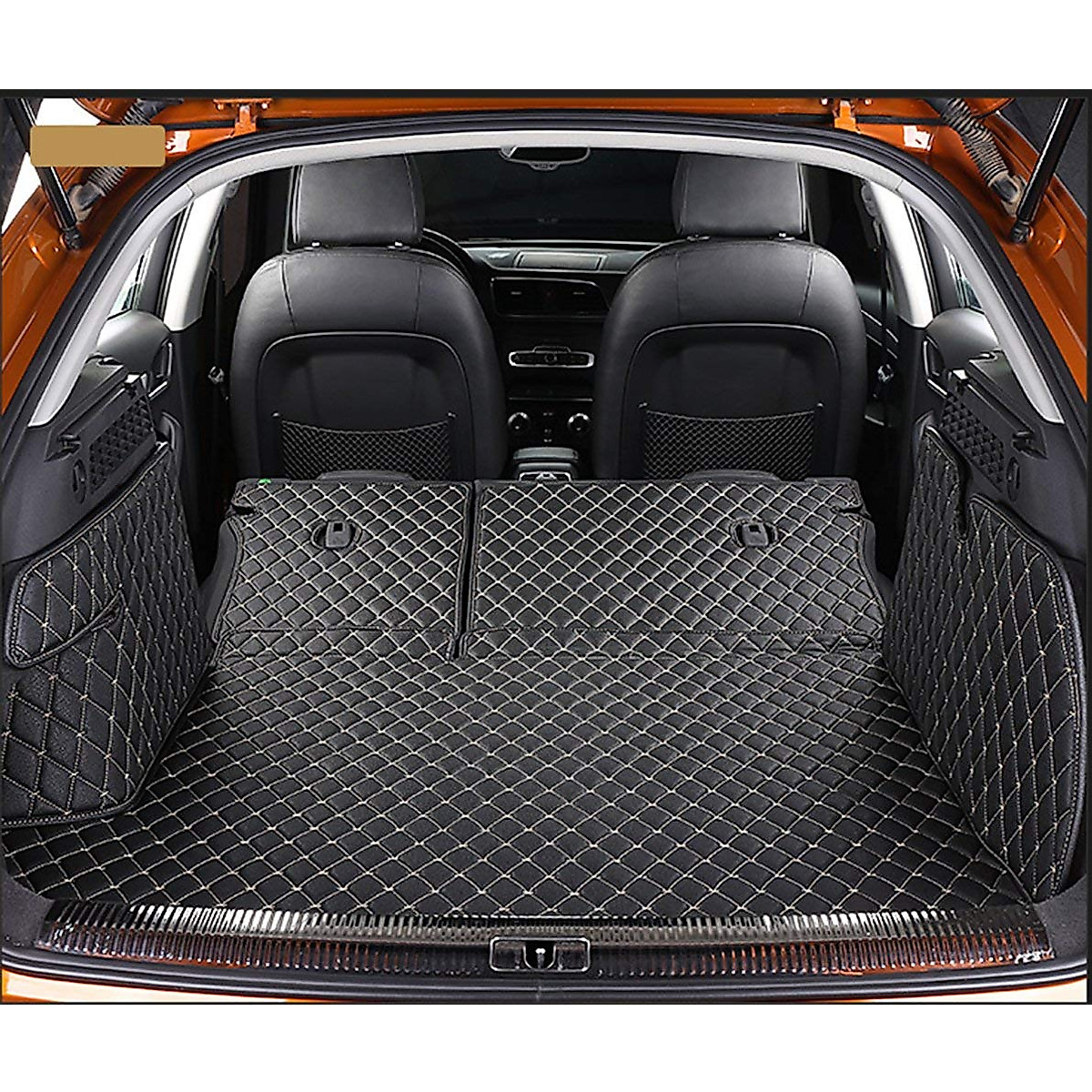 Worth-Mats Trunk Mat Compatible with Porsche Cayenne SUV Fuel 2019-2024 3D Full Coverage Cargo Liner Black with Gold Stitching