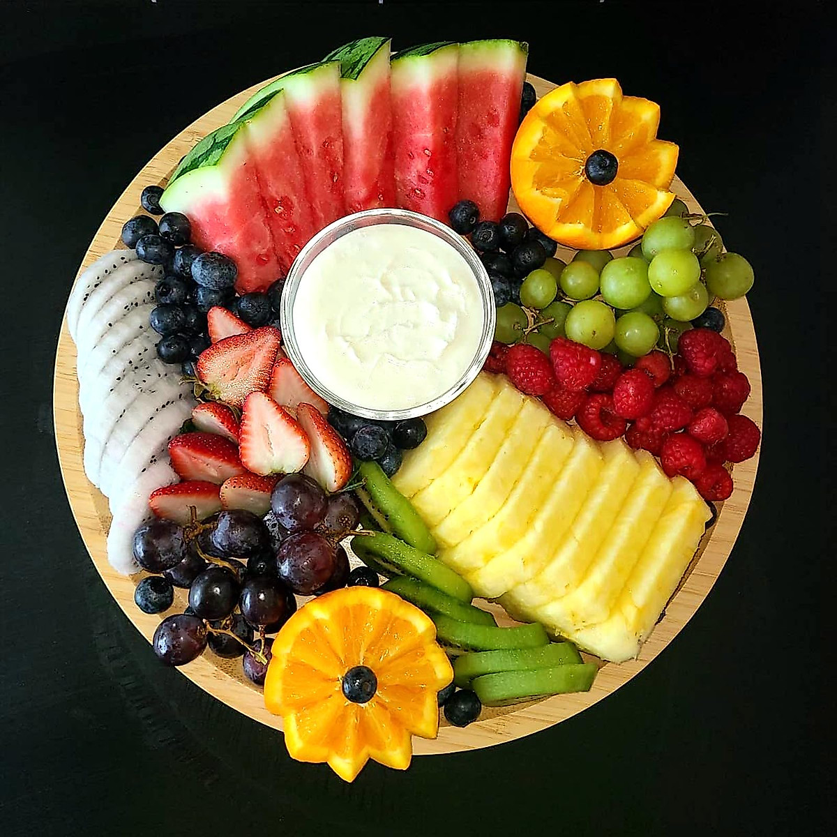 JOIKIT 5 Pack 12 Inch Bamboo Round Platter, Fine Polished Round Wood Plates Bamboo Serving Tray for Holding Fruit, Bread, Cheese, Nut, Coffee, Tea, Plant Saucer