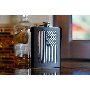 American Flag 8 oz Flask | Stainless Steel Hip Flask for Liquor – Matte Black, Great Gift Idea for Veterans