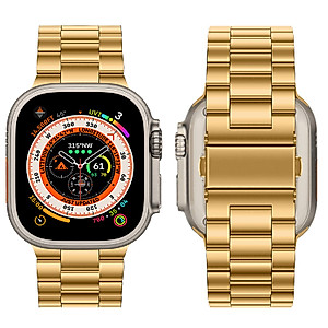 HITZEE Compatible with Apple Watch Ultra Band 49mm Business Stainless Steel Metal Strap Men Women Link Bands with Case Compatible for Apple Watch Ultra 2 Ultra, 49mm Gold