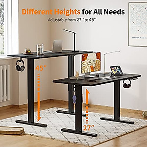 Cubiker 40 x 24 Inch Standing Desk, Stand up Height Adjustable Home Office Electric Table, Sit Stand Desk with Splice Board, Black Frame & Black Desktop