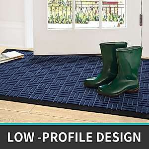 DEXI Door Mat Front Indoor Outdoor Doormat,Small Heavy Duty Rubber Outside Floor Rug for Entryway Patio Waterproof Low-Profile,17"x29",Navy Blue