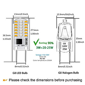 Gaormii G8 LED Bulb Dimmable 3W Warm White 3000K T4 Bi-Pin Base 120V 20W-25W Halogen Bulb Replacement for Under Cabinet, Counter Lighting (12-Pack)