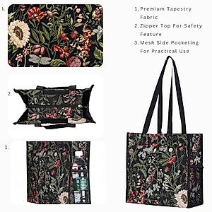 Signare Black Floral Shoulder Tote Shopping Bag with Sunflower Poppy Dragonfly Butterfly (SHOP-MGDBK)