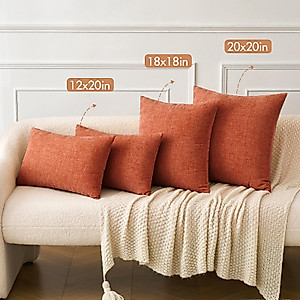 MIULEE Fall Pack of 2 Couch Throw Pillow Covers 12x20 Inch Soft Burnt Orange Chenille Pillow Covers for Sofa Living Room Solid Dyed Pillow Cases