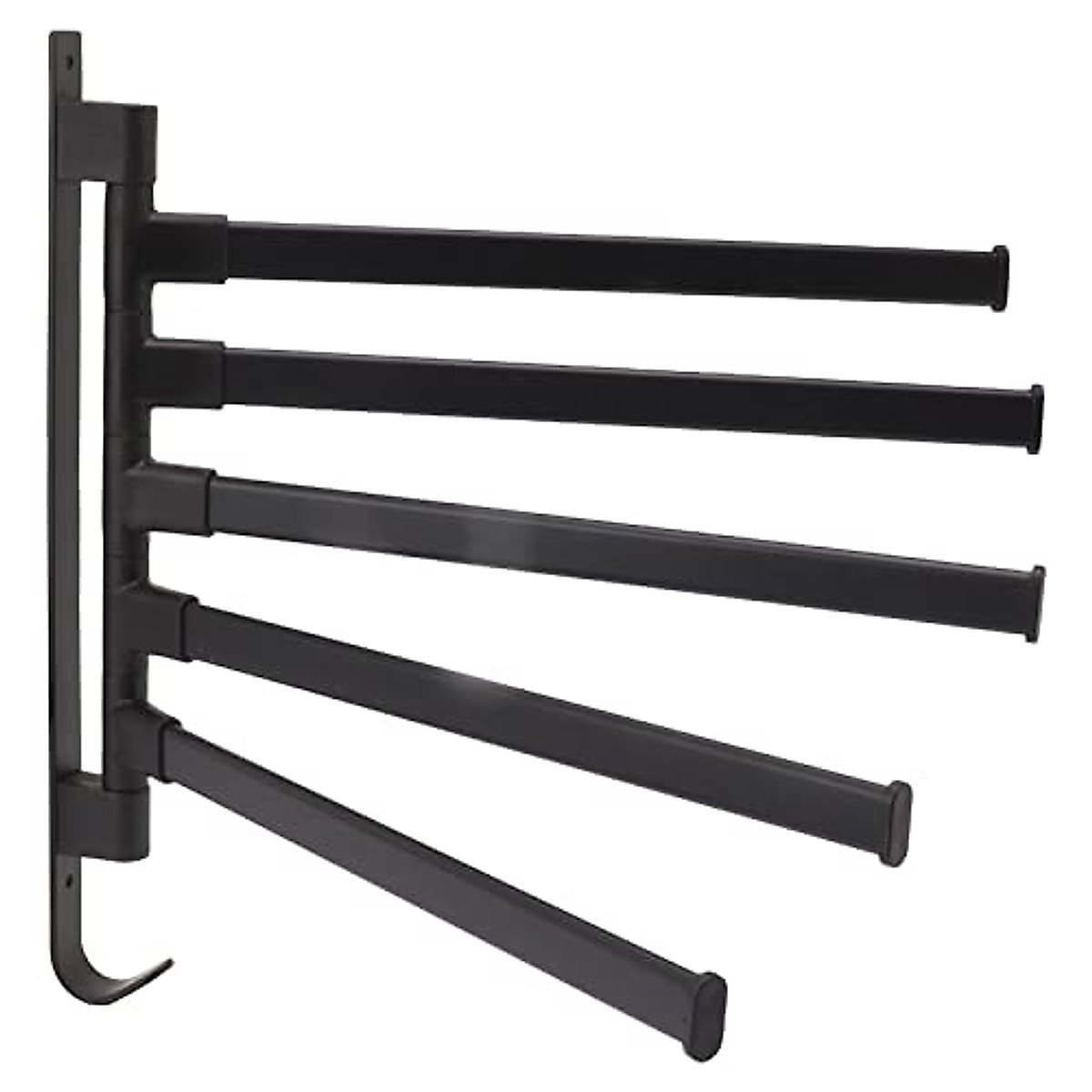 Matte Black Swivel Towel Bar, Wall Mounted Bathroom Towel Rack Well Structured Rustproof with Auxiliary Sticker for Corridor for Lobby (5 Arms)