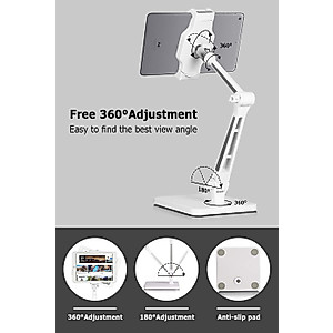 DoubleSun iPad Stand Holder, Tablet Stand Adjustable - 360° Swivel Folding iPad Stands and Holders for Desk Fits Phone iPad Air Mini Pro, Kindle, Fire, Surface, (4.7''-12.9'')