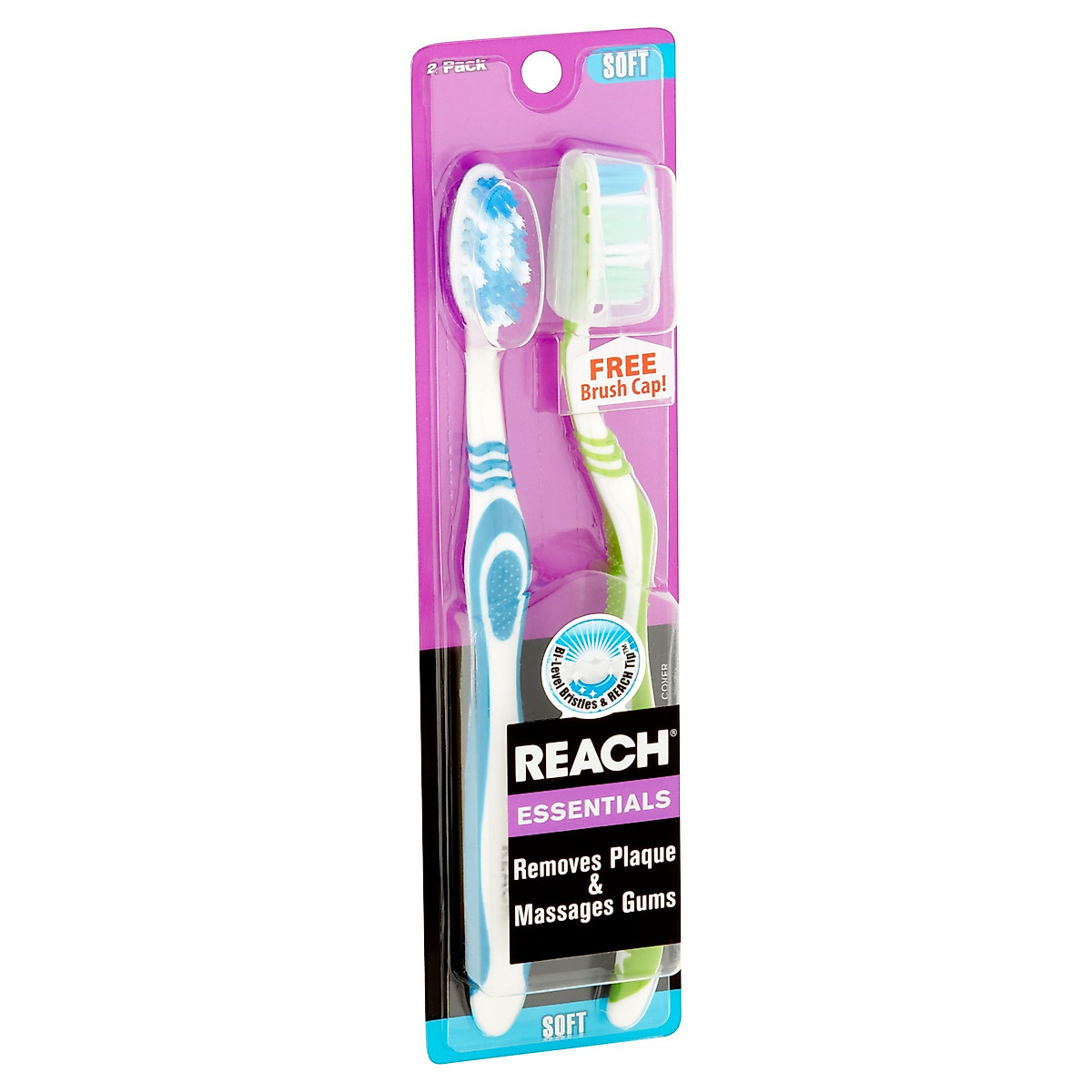 Reach Essentials Plaque, Gum & Tongue Cleaner Toothbrush - 2 Count One Pack