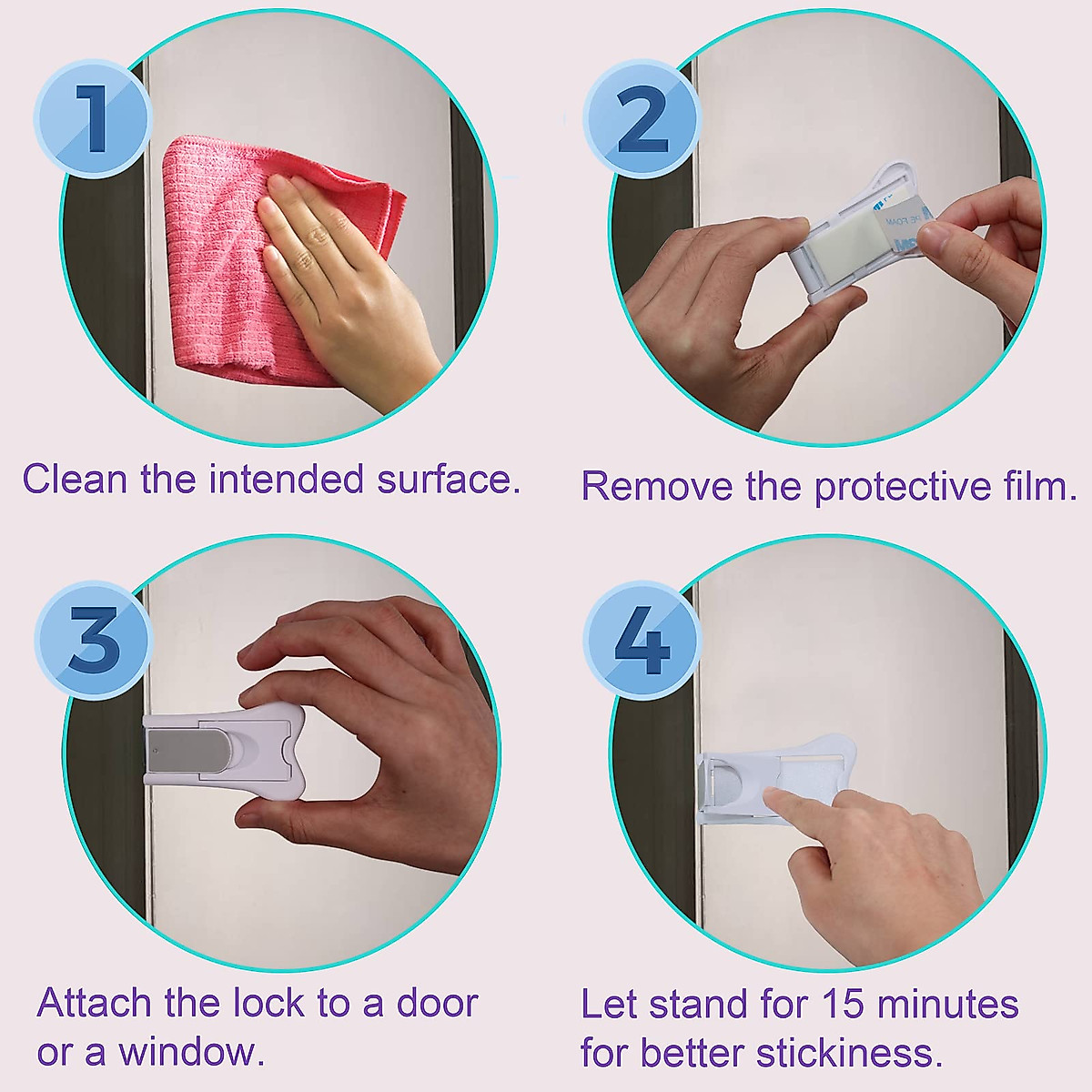 4 Pack Sliding Door Lock for Child Safety, Baby Proof Locks for Sliding Glass Doors, Closets, Patio Door, Window - Childproof Sliding Door Locks - No Screws or Drills