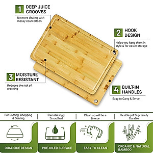 Cookgen Extra Large Bamboo Cutting Board "18 x 12.50" and Bamboo Cutting Board Set of 3 With Juice Groove