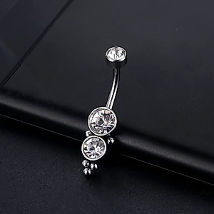 Arardo G23 Solid Titanium Belly Button Rings Piercing,ASTM F136 Implant Grade Titanium Navel Rings,Nickel Free,Low Gloss Polished Bar Smooth Surface,Crystal CZ,14G,2Pcs, BR36