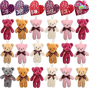 JOYIN 24 Packs Valentine's Day Heart Cards with Plush Toy Party Favors, Mini Stuffed Animal Plush Toys for Valentines Day Gifts, Kids Classroom School Exchange Prize (brown bear)