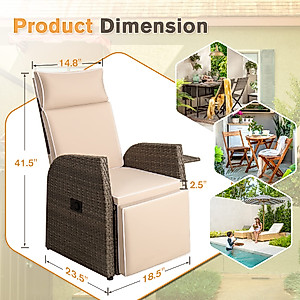 Devoko Outdoor Indoor Recliner Chair 2 Pieces Adjustable PE Wicker Patio Reclining Lounge Chair Lawn Furniture for Backyard, Lawn