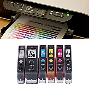 Fafeicy Inkjet Cartridge Replacement ABS Housing Ink Cartridge Accessories Multi Colors for PIXMA Hospital School Government (BK BK C M Y GY 6 Colors)