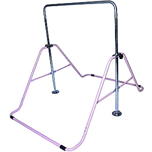 Athletic Bar Kids Gymnastics Bar Horizontal Kip Bar + 2x6 Tri Fold Mat Junior Training Adjustable Expandable Height Jungle Gym Monkey Bars Climb Tower Playground Gymnasts + Stretch Band (Pink)