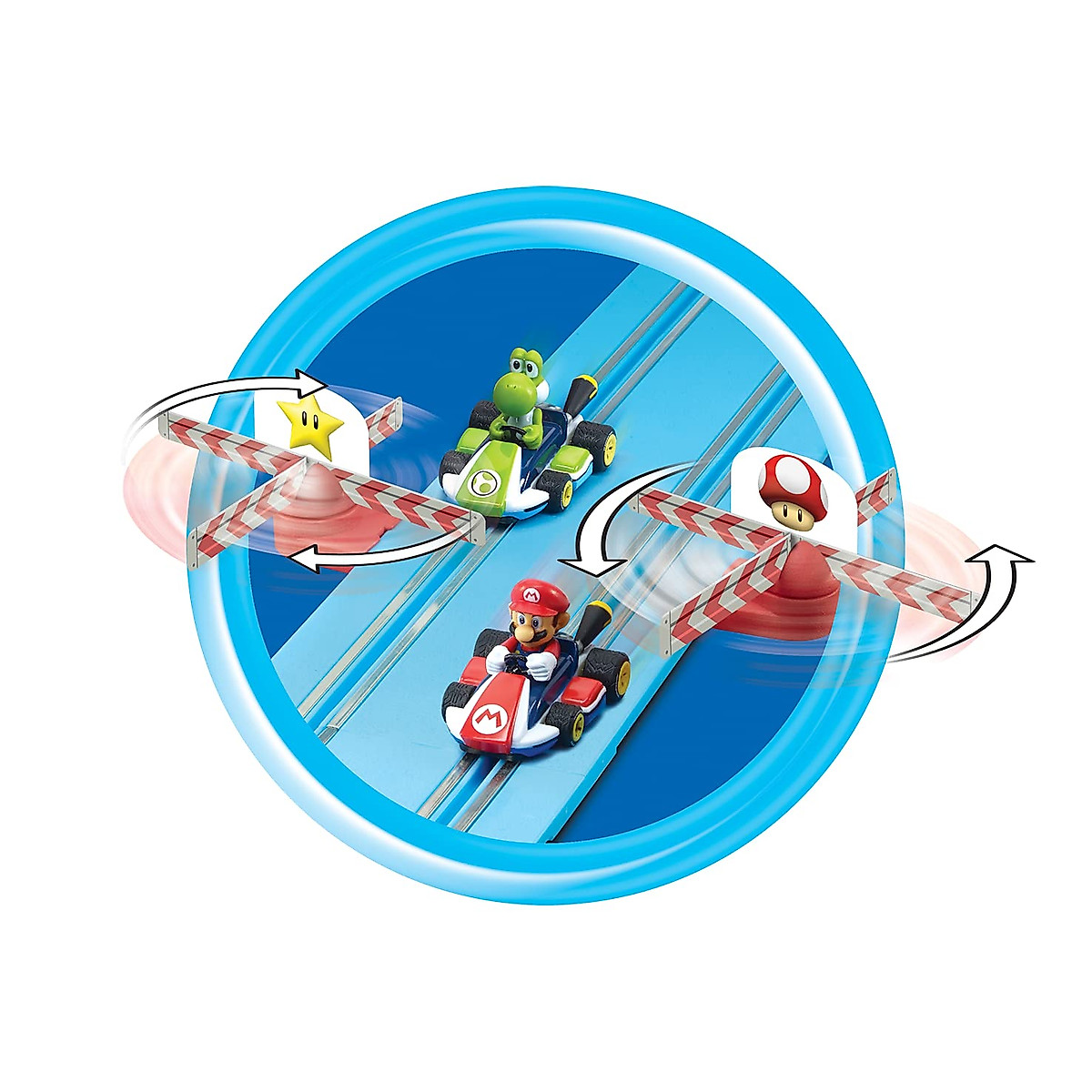 Carrera First Mario Kart - Slot Car Race Track with Spinners - Includes 2 Cars: Mario and Peach - Battery-Powered Beginner Racing Set for Kids Ages 3 Years and Up