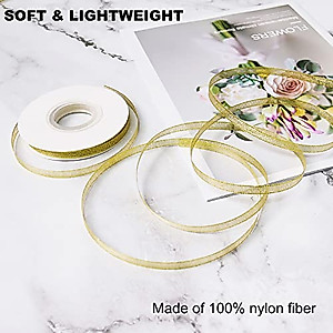 Glitter Metallic Gold Ribbon 1/4 Inch 25 Yards, Sparkly Fabric Ribbon Perfect for Crafts, Sewing, Gift Package Wrapping for Christmas, Easter, Valentines Day, Birthday