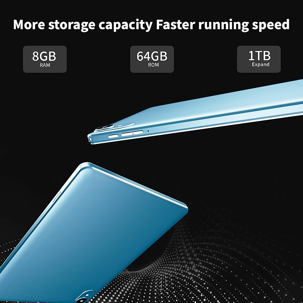 Android 13 Tablet 10 inch Tablets with 8GB RAM 64GB ROM 1TB Expand, 1280x800 IPS Touchscreen, WiFi 6, Dual Camera, 6000mAh Battery, GMS, Quad-Core, Bluetooth 5.0 (Blue) (K12)