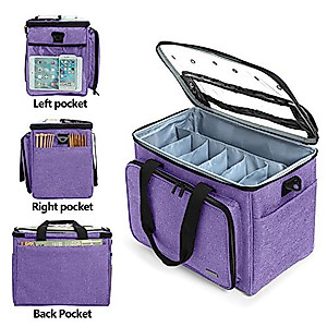 Teamoy Knitting Bag, Yarn Tote Organizer with Inner Divider (Sewn to Bottom) for Crochet Hooks, Knitting Needles(Up to 14”), Project and Supplies, Purple -No Accessories Included