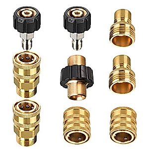 Tool Daily Pressure Washer Adapter Set, M22 to 3/8 Inch Quick Connect, 3/4 Inch to Quick Disconnect, Male M22 Hose Adapter, 9-Pack