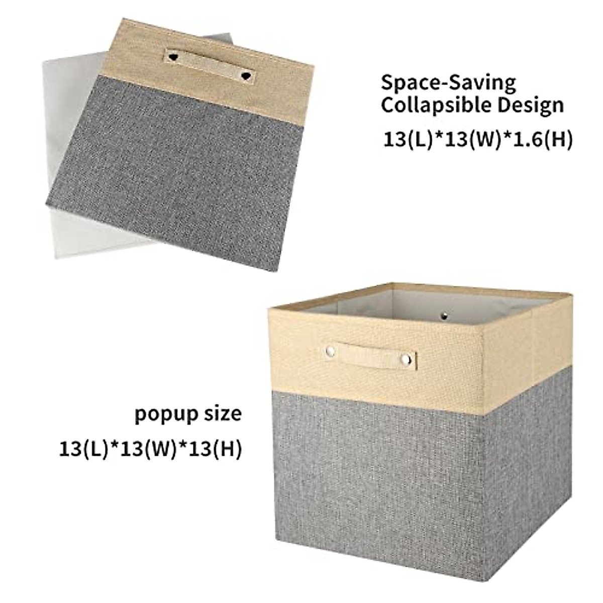 Awekris Storage Cubes, 13 Inch Foldable Storage Bins with Sturdy Handles, 3 Pack Fabric Clothes Organizer Storage Baskets for Home Office Closet, Clothes, Toys, Beige