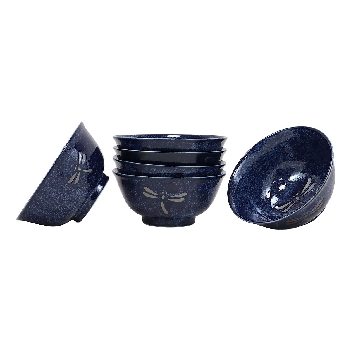 Ebros Gift Made in Japan Blue Tombo Dragonfly Design Ochawan Rice Soup Porcelain Bowls Set of 6 Home Decor Japanese Zen Fusion Asian Living Accent Housewarming Birthday Gifts Bowl Set