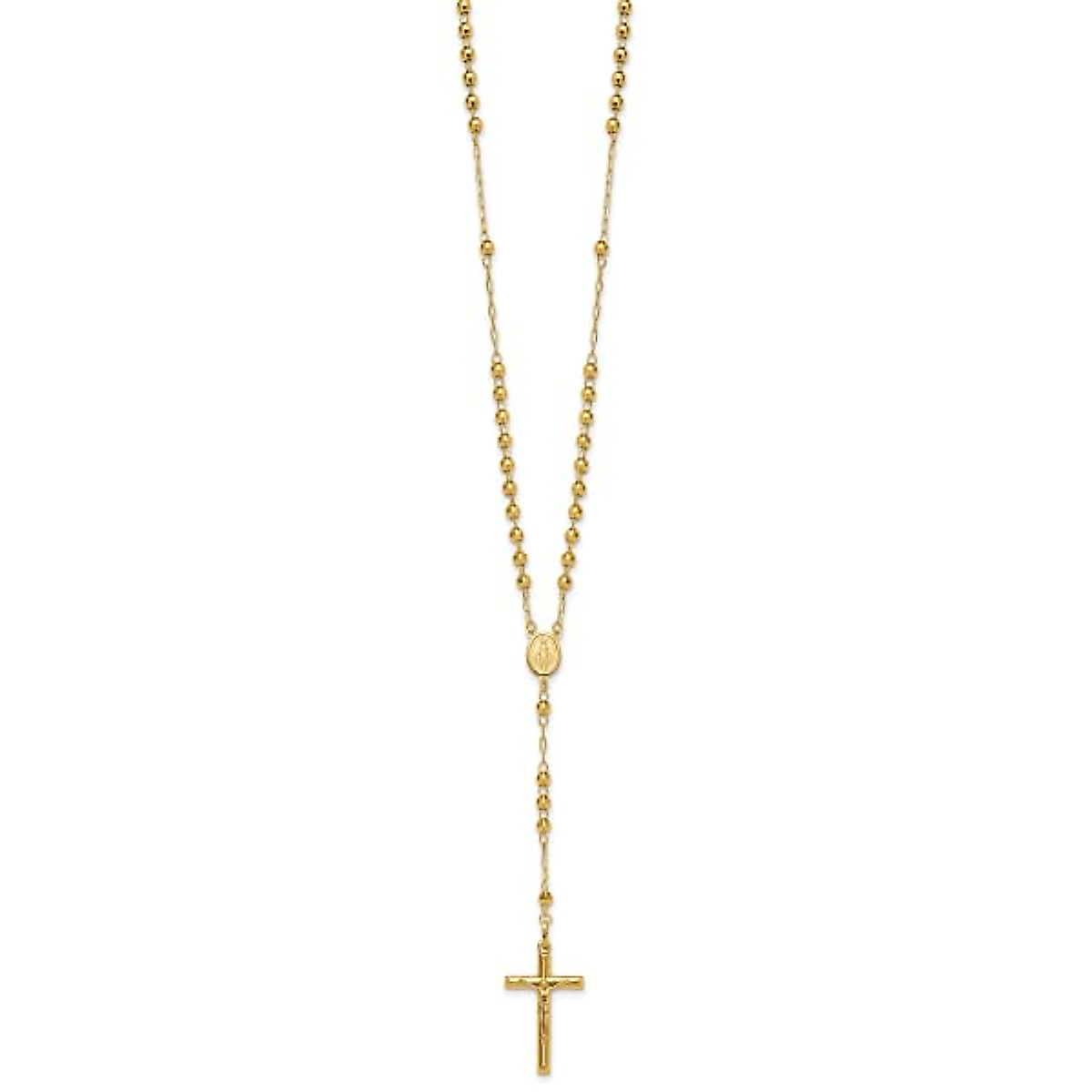 IceCarats 14K Yellow Gold 4mm Beaded Rosary Necklace 24 inch Chain