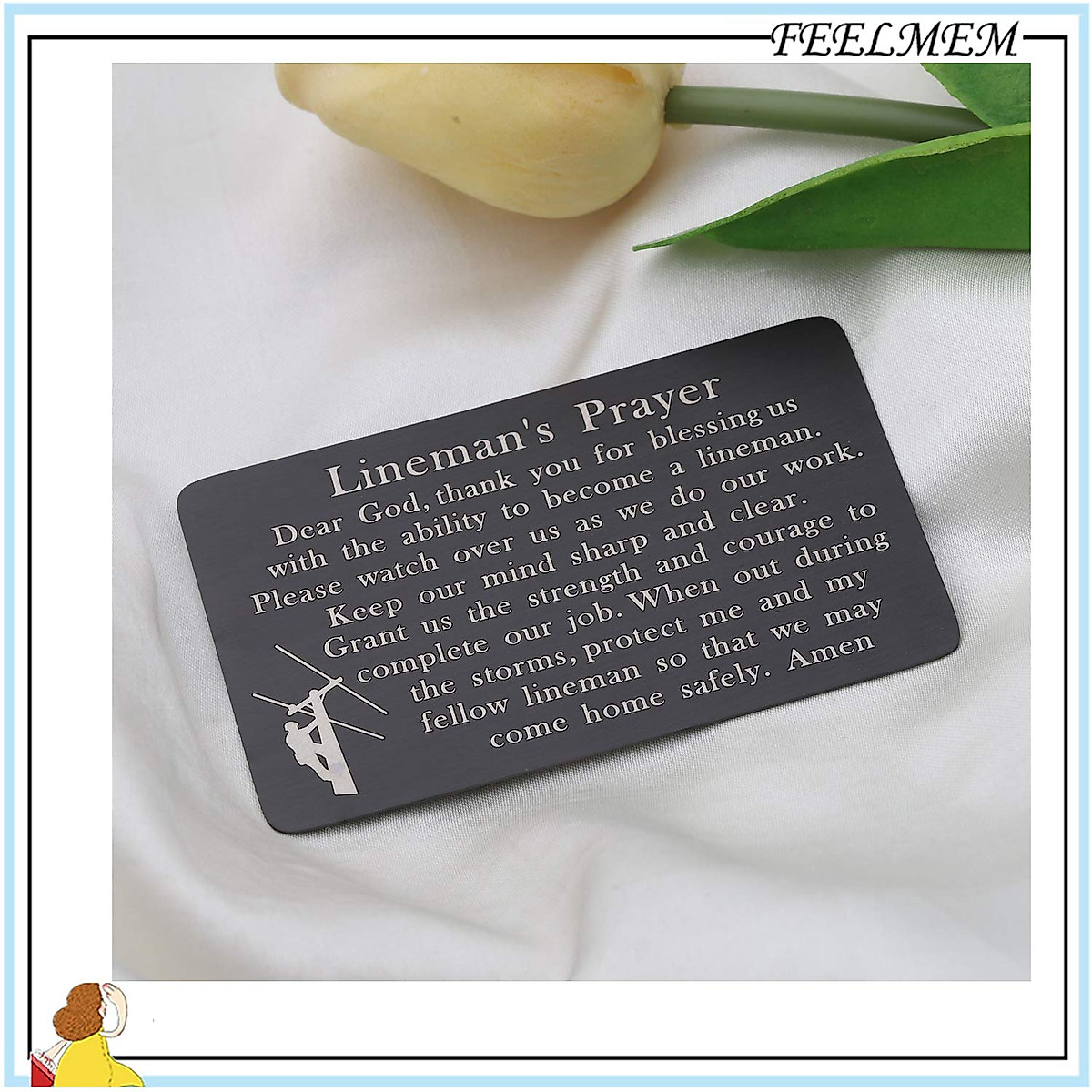 FEELMEM Lineman Gift Lineman Prayer Wallet Insert Gifts for Him Husband Dad Uncle Electric Cable Lineman Be Safe Gift(black)