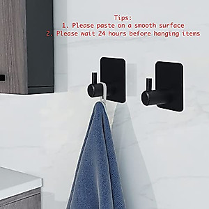 VAEHOLD Black Adhesive Hooks 6 Pack, Heavy Duty Wall Hooks Aluminum Hooks for Hanging Coat, Hat, Towel, Robe, Key, Clothes, Towel Hook Wall Mount for Home, Office, Kitchen, Bathroom(6, Black)