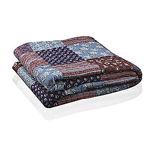 RAJRANG BRINGING RAJASTHAN TO YOU Patchwork Country Rustic Decorative Throw Blanket Multi Color Super Soft Cotton Warm Indian Vintage Quilt for Sofa and Couch 50 x 60 Inches