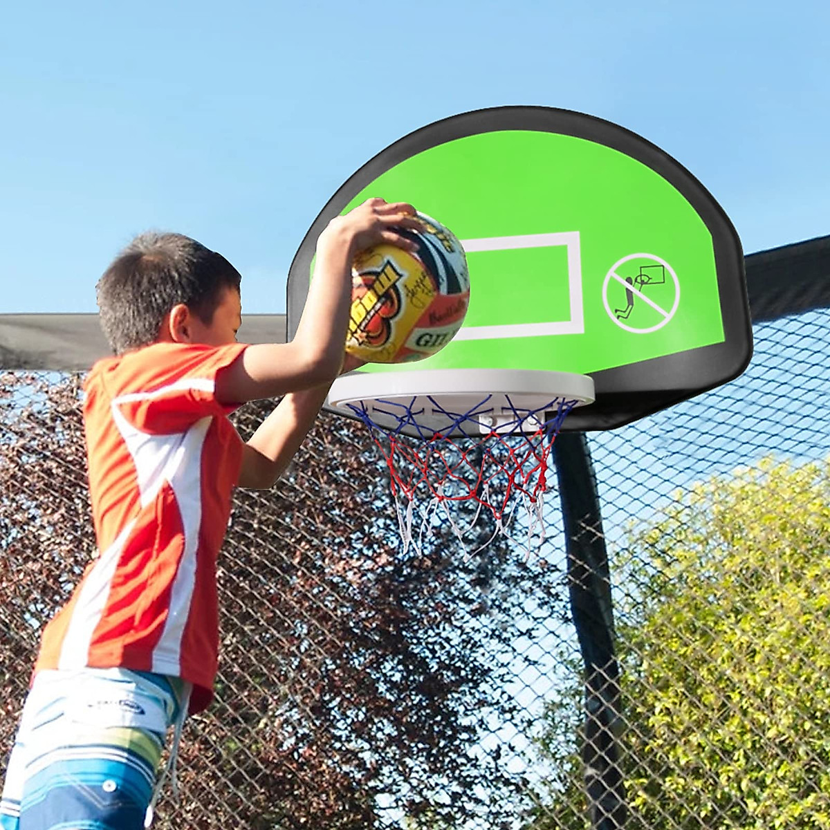 AOTOB 14FT Trampoline with Safety Enclosure Net, Outdoor Trampoline with Basketball Hoop,Heavy Duty Jumping Mat and Spring Cover Padding for Kids and Adults, Storage Bag and Ladder Green