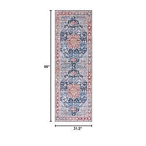 SAFAVIEH Tucson Collection Runner Rug - 2'6" x 8', Blue & Rust, Persian Medallion Design, Non-Shedding Machine Washable & Slip Resistant Ideal for High Traffic Areas in Living Room, Bedroom (TSN110M)