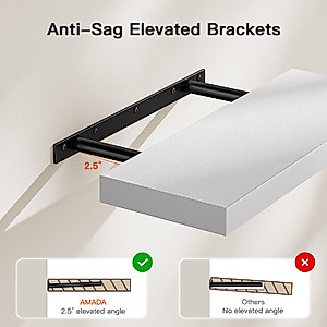 AMADA HOMEFURNISHING Pine Wood Floating Shelves, Solid Wood Wall Shelves with Enhanced One-Piece Brackets for Kitchen/Bathroom/Bedroom/Living Room Storage, Wooden Shelves for Room Wall Decor, AMFS30W