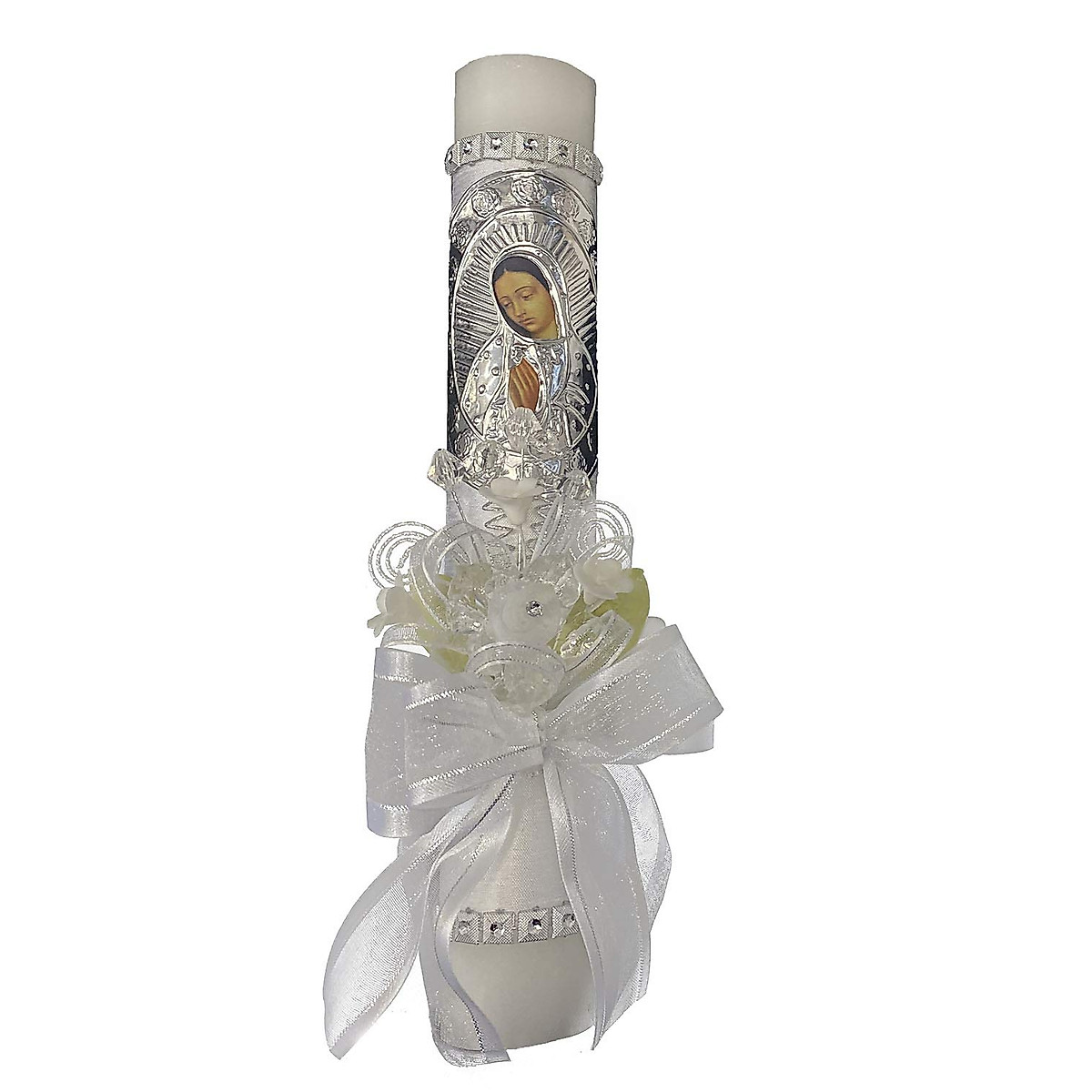 SWEA Pea & Lilli White Virgin Mary Baptism Candle Set Kit for Christenings with Shell and Favors