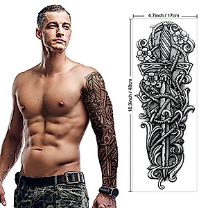 Full Arm Temporary Tattoo (18 Sheets), Konsait Extra Temporary Sleeve Tattoo Black Waterproof Tattoo Body Stickers for Man Women