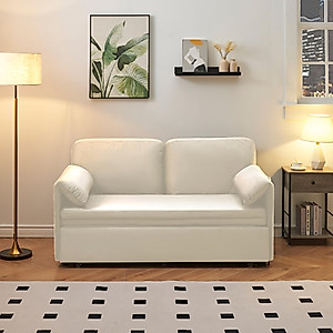 UPYOOE 63" Sofa Bed Queen Size, Pull Out Sofa Bed, 3-in-1 Convertible Sleeper Sofa with Phone Holder USB, Modern Velvet Futon Couch for Living Room, Small Space, Apartment, Bedroom, Beige