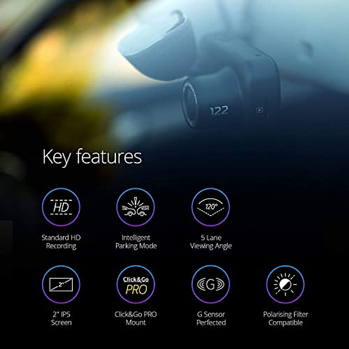 Nextbase 122 Dash Cam 720p in Car Camera with Parking Mode, Night Vision, Automatic Loop Recording and Shock Sensor File Protection, Reliable and Durable