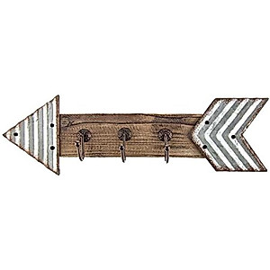 Hobby Lobby Rustic Galvanized Metal & Wood Arrow Triple Hook Wall Decor Home Decoration