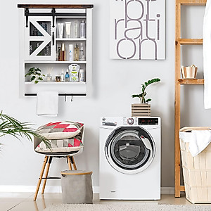 GAOMON Bathroom Organizer Cabinet, Over The Toilet Bathroom Cabinet with Towels Bar & Hooks, 3-Tier Over Toilet Cabinet with Sliding Barn Door for Bathroom Laundry Kitchen, Wall Mounted