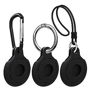 Teskyer 3 Pack Airtag Holder, Silicone Airtag Case, Anti-Scratch Shockproof Protective AirTag Keychain Accessories, Easy to Attach to Wallets, Keys, Pet Collars - Black