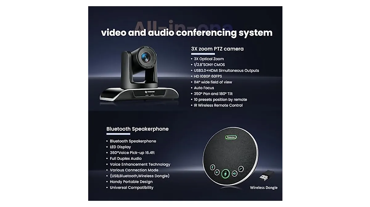 TONGVEO All-in-One Conference Room Video Camera System Bundle HD 1080P ...