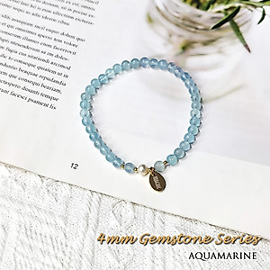 Morchic 4mm Natural Aquamarine Gemstone Beads Stretch Bracelet for Women, With Freshwater Pearls, Energy Gem Birthday Gift for Her 7.2”