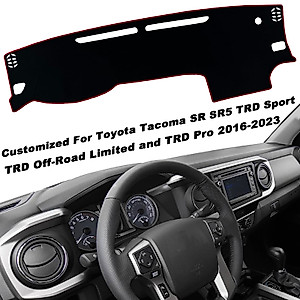 KEEGTBOX Dash Mat Cover Interior Dashboard Protection pad Compatible with Toyota Tacoma SR SR5 TRD Sport TRD Off-Road Limited and TRD Pro 2016-2023 Dashboard Cover Pad Carpet Protector (Red Trim)