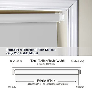 No Drill Inside Mount Blackout Roller Shades Custom No Tools Tension Window Blinds, Easy Install Waterproof Blinds for Office Living Room, Bathroom, Kitchen, Light Grey