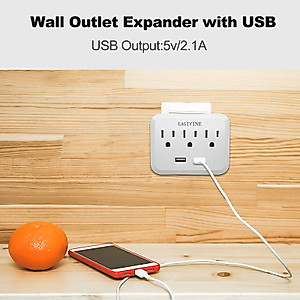 USB Wall Charger Surge Protector, 3 Outlet Extender with 2 USB Ports Outlet Adapter,Multi Plug Outlet Splitter for Travel, Home Office Accessories(White)